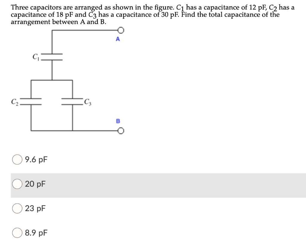 SOLVED: Three capacitors are arranged as shown in the figure C1 has a capacitance of 12 pF, Cz ...