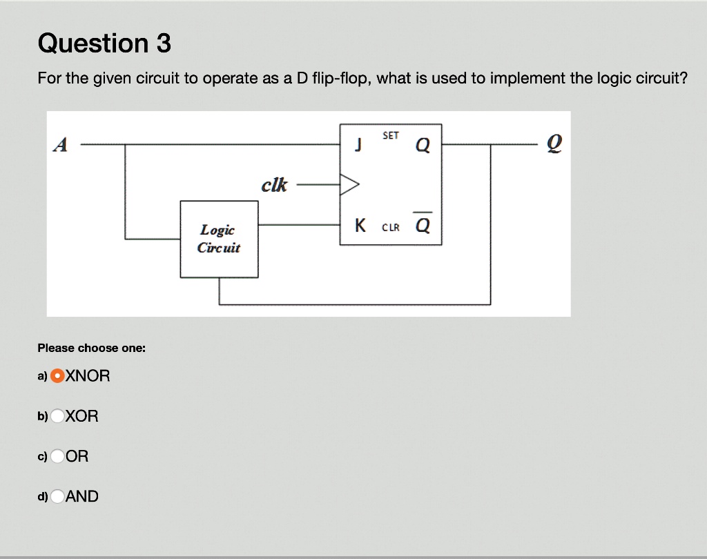 SOLVED: Question 3 For the given circuit to operate as a D flip-flop ...