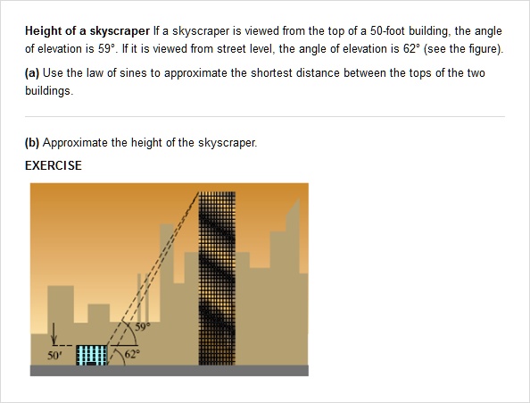 SOLVED: Height of skyscraper If skyscraper is viewed from the top of 50 ...