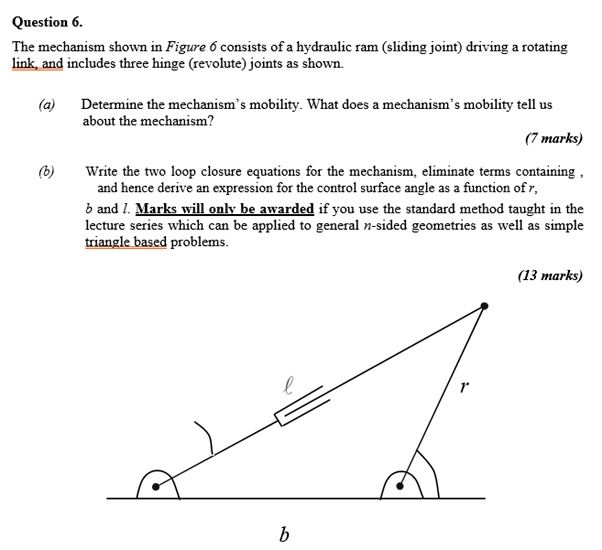 Question 6. The mechanism shown in Figure 6 consists of a hydraulic ram ...
