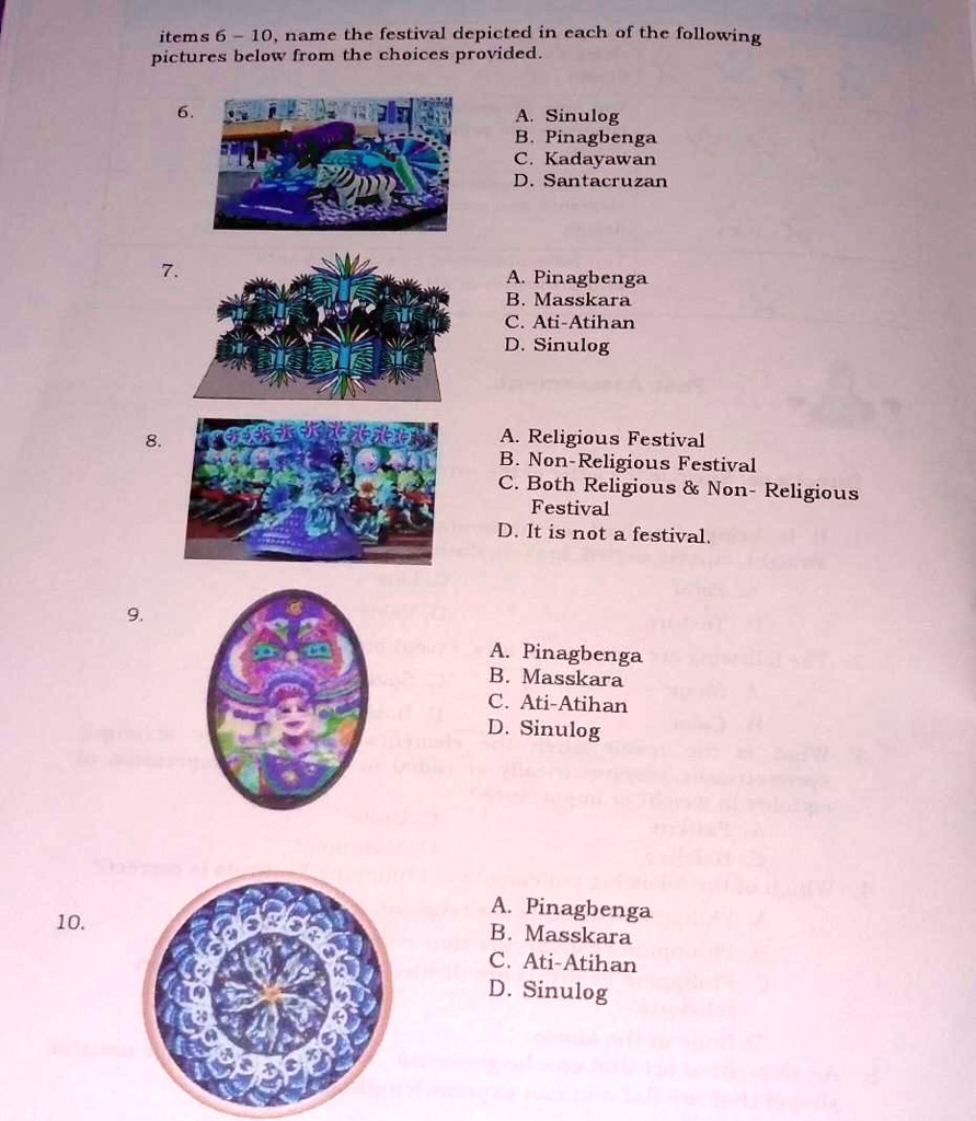 Choose The Best Answer. Items 6-10: Name the festival depicted in each ...