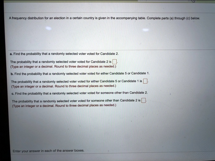 A frequency distribution for an election in a certain country is given ...