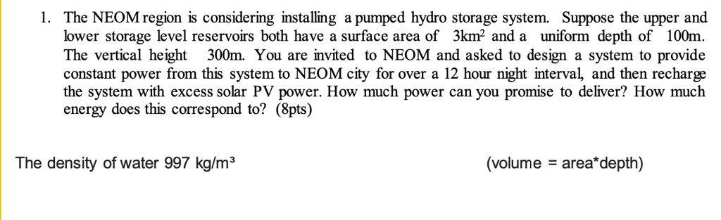 SOLVED: The NEOM region is considering installing a pumped hydro ...