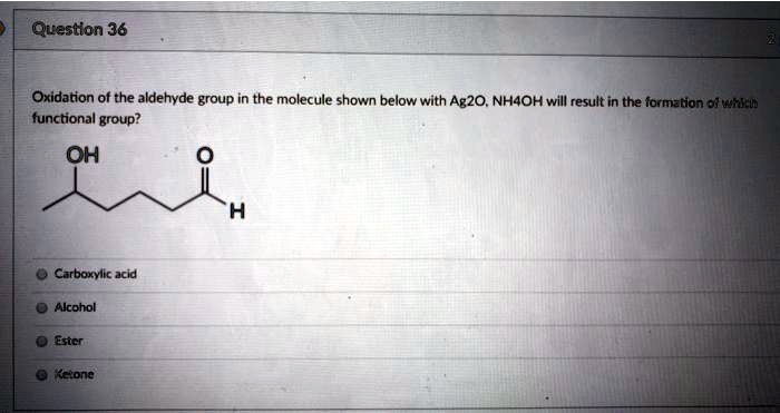 Oxidation of the aldehyde group in the molecule shown below...