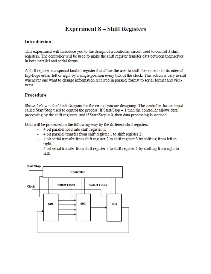 SOLVED: Experiment 8 -Shift Registers Introduction This experiment will ...
