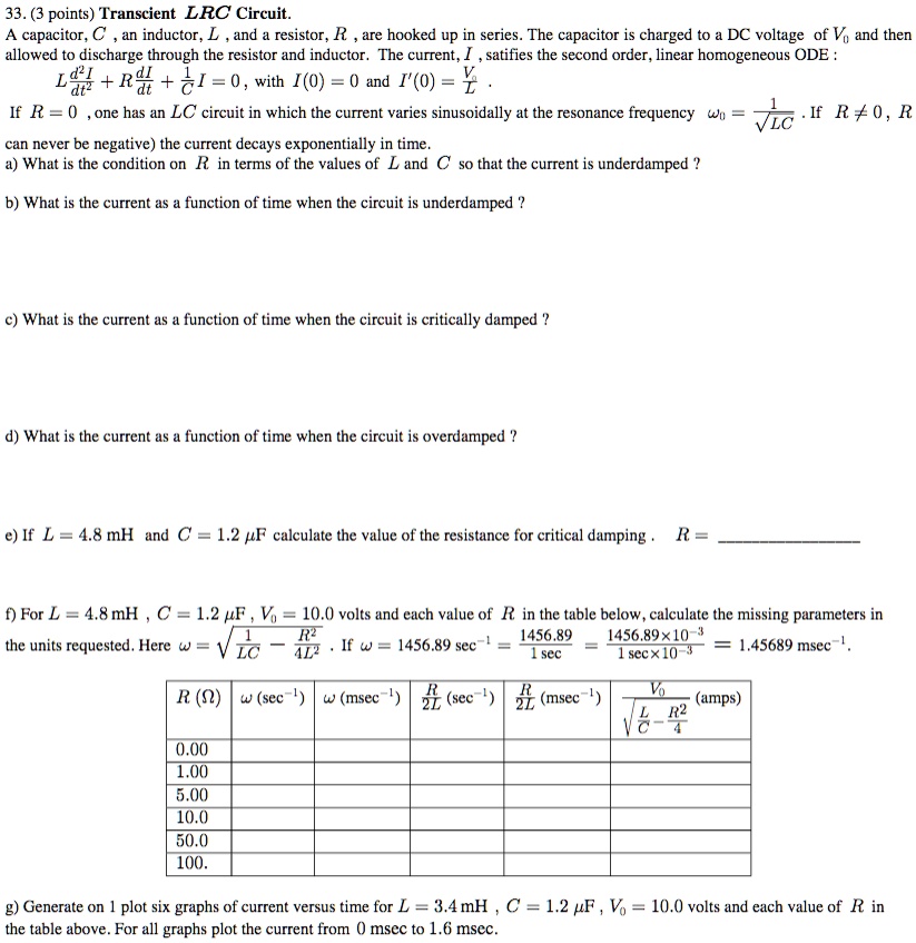 SOLVED: 33. (3 points) Transient LRC Circuit. A capacitor, C, an ...