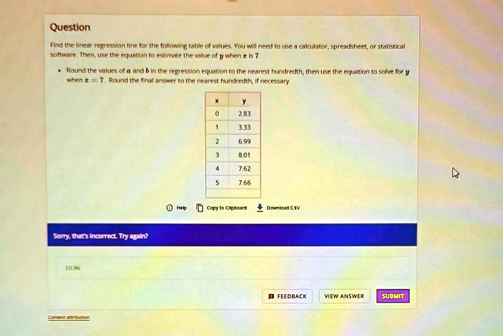 SOLVED: Find the linear regression line for the following table of ...