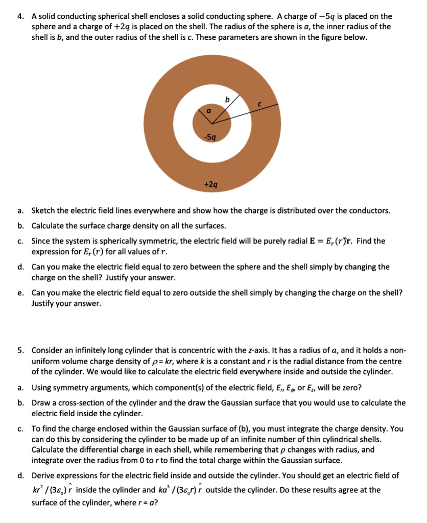 a solid conducting spherical shell encloses solid conducting sphere a charge of sq is placed on ...