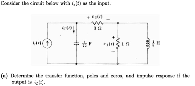 SOLVED: Consider the circuit below with is(t) as the input. +031 WW 3 ic(o 11 (a) Determine the ...