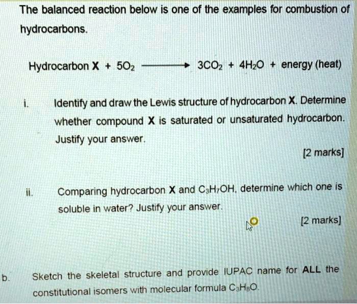 the balanced reaction below is one of the examples for combustion of hydrocarbons hydrocarbon x ...