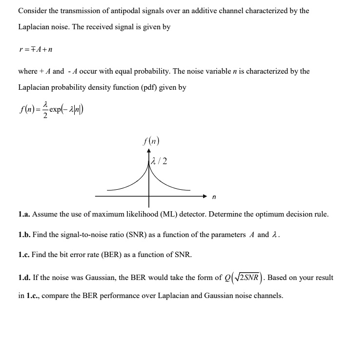 SOLVED: Consider the transmission of antipodal signals over an additive ...