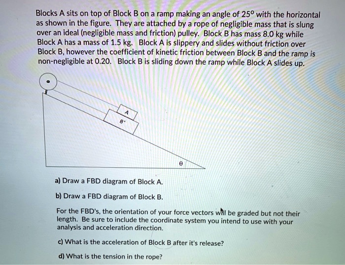 SOLVED: Blocks A sits on top of Block B on a ramp making an angle of 25Â° with the horizontal as ...