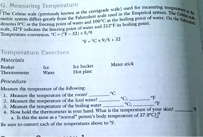 SOLVED: G= Measuring Temperature scale) uscd for measuring temperaturc ...