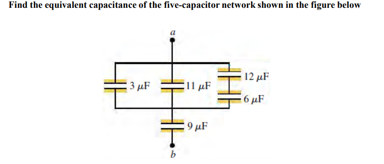 SOLVED: Find the equivalent capacitance of the five-capacitor network shown in the figure below
