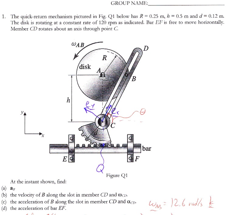 GROUP NAME: 1. The quick-return mechanism pictured in Fig. Q1 below has ...