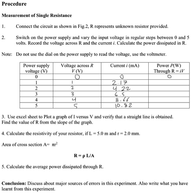 SOLVED: Procedure Measurement of Single Resistance Connect the circuit ...