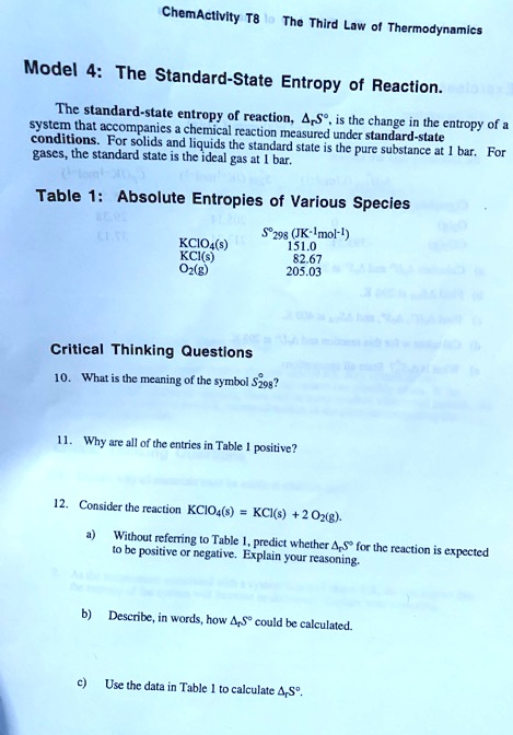 chemactivity t8 the third law of thermodynamics model 4 the standard ...