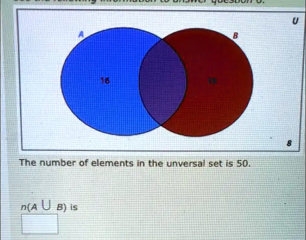 A 16 U B The number of elements in the unversal set is 50. n(AUB) is 8