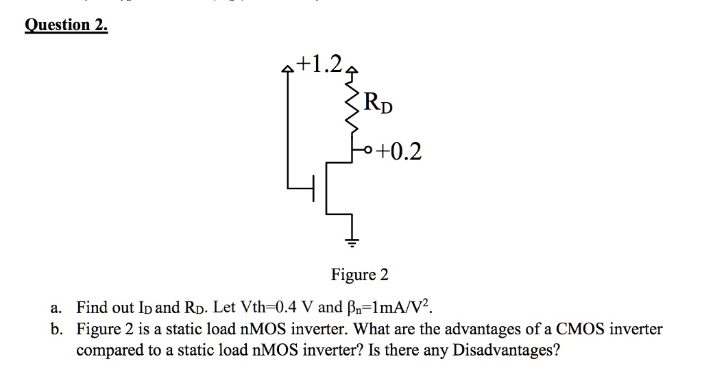 Question 2. +1.2 RD +0.2 Figure 2 a. Find out ID and RD. Let Vth=0.4 V ...