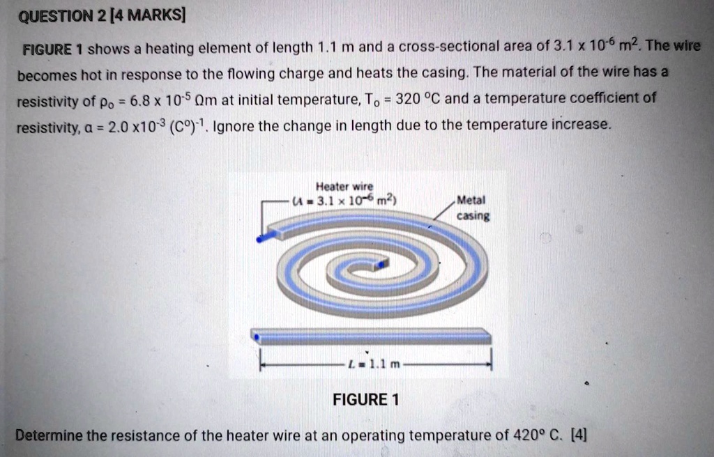SOLVED: QUESTION 2 [4 MARKS] FIGURE 1 shows a heating element of length ...