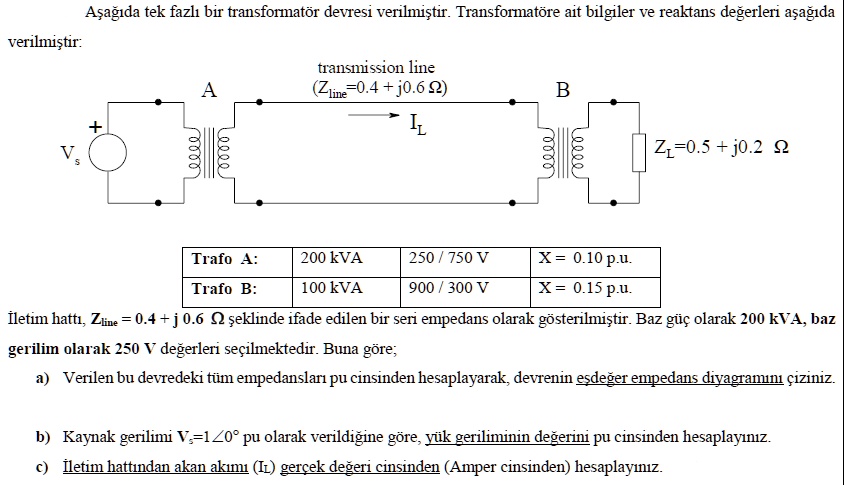 a single phase transformer circuit is given below transformer information and reactance values ...