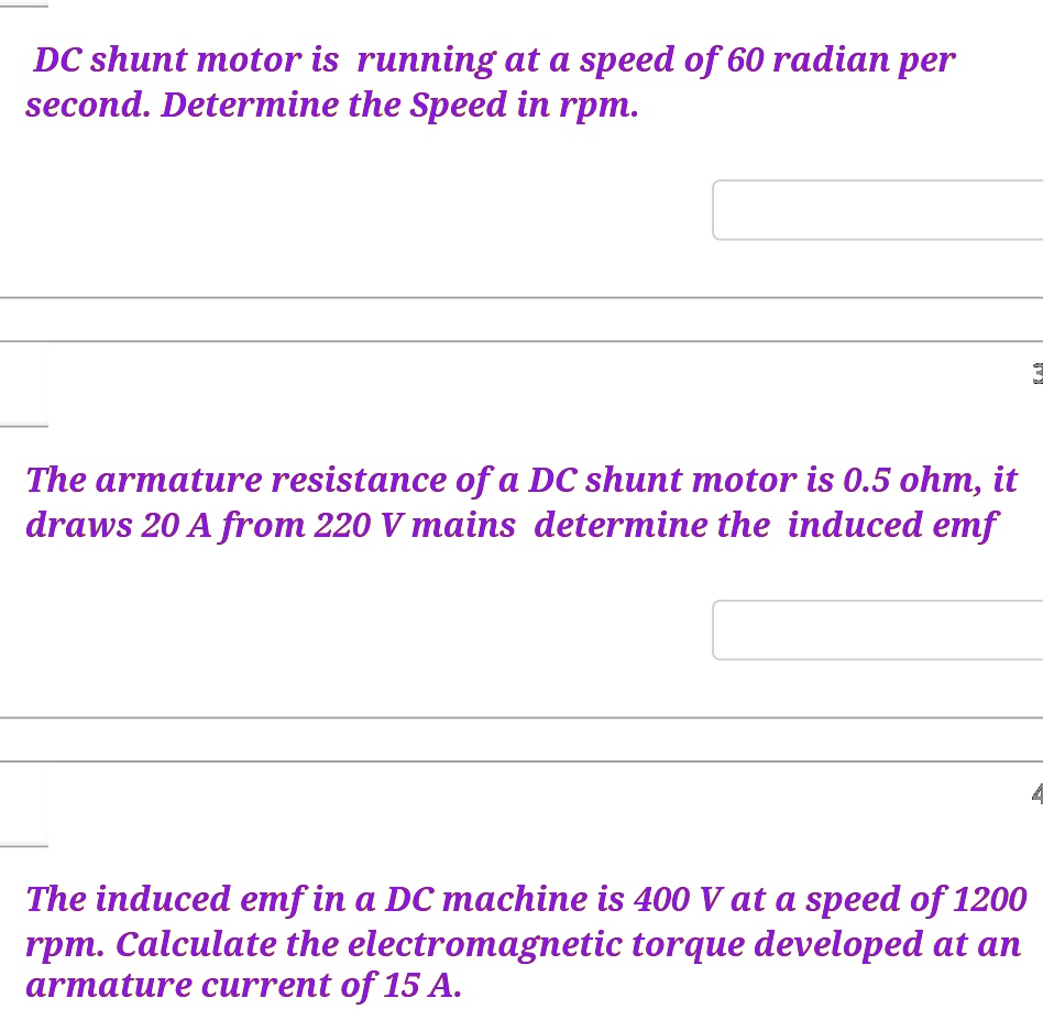 SOLVED: Dc shunt motor is running at a speed of 60 radian per second ...