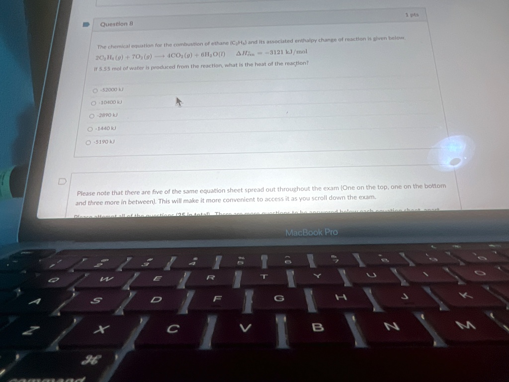 SOLVED: Texts: 1pts Question 8 The chemical equation for the combustion ...