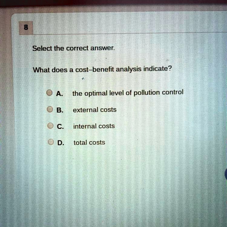 SOLVED: 'What does a cost benefit analysis indicate? 8 Select the ...