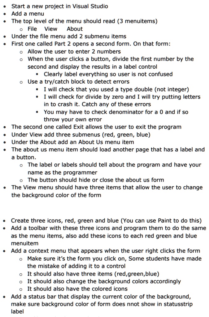 start a new project in visual studio add a menu the top level of the ...