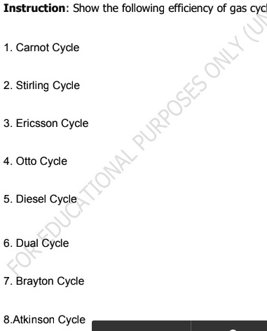 instruction show the following efficiency of gas cyc carnot cycle only ...