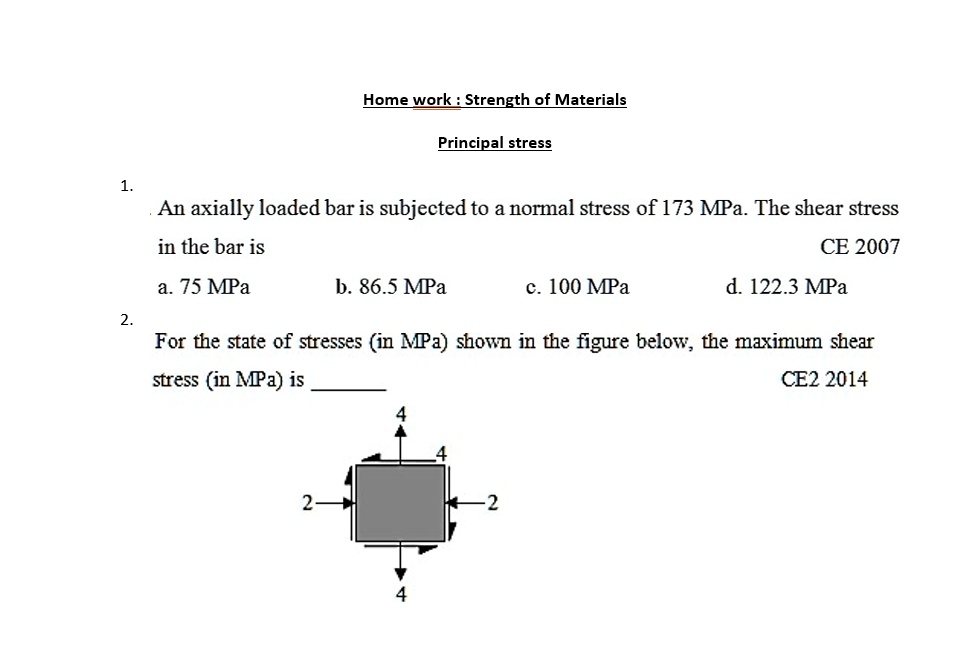 VIDEO solution: Homework - Strength of Materials Principal Stress 1 An ...