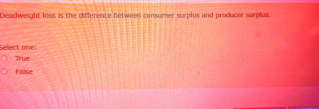 SOLVED: Deadweight loss is the difference between consumer surplus and ... SOLVED: Deadweight loss is the difference between consumer surplus and ...