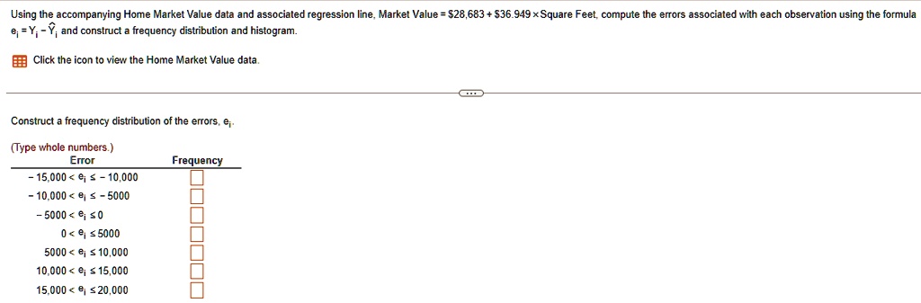 SOLVED: Using the accompanying Home Market Value data and associated regression line, Market ...