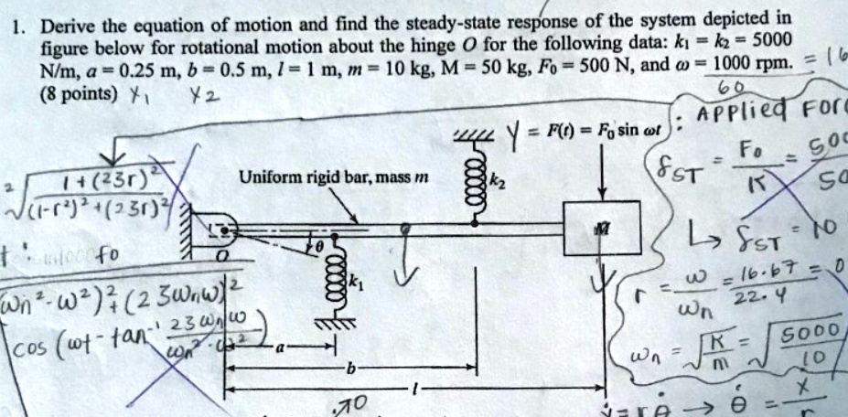 1 Derive The Equation Of Motion And Find The Steady State Response Of The System Depicted In