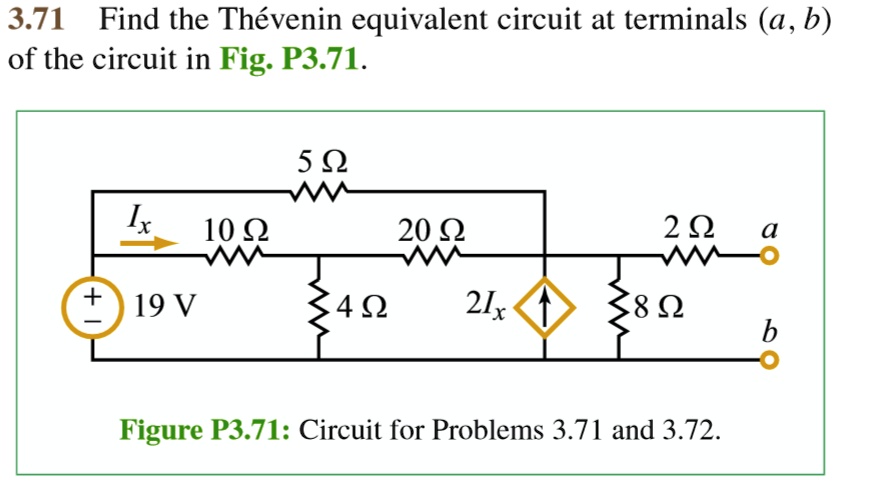 SOLVED: Find the Thevenin equivalent circuit at terminals (a, b) of the circuit in Fig. P3.71. 5 ...