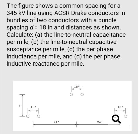 The figure shows a common spacing for a 345 kV line using ACSR Drake ...