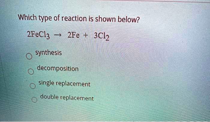 which type of reaction is shown below 2feclz 2fe 3cl2 synthesis ...