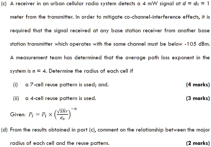 SOLVED: (c) A receiver in an urban cellular radio system detects a 4 mW signal at d = do = 1 ...