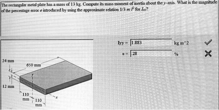 SOLVED: The rectangular metal plate has a mass of 13 kg Compute its ...