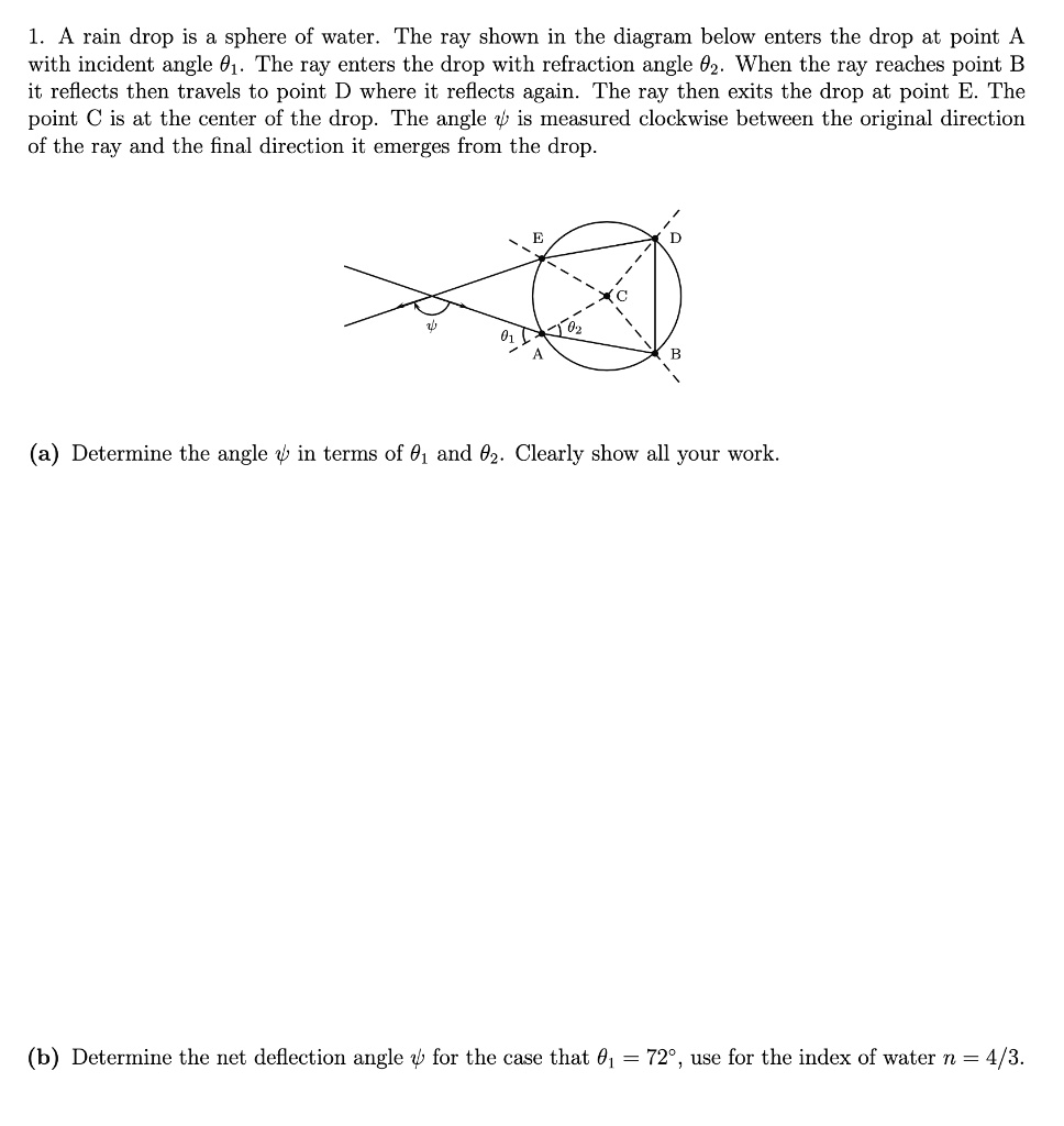 a rain drop is a sphere of water the ray shown in the diagram below ...