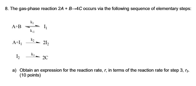 SOLVED: The gas-phase reaction 2A B 4C occurs via the following ...