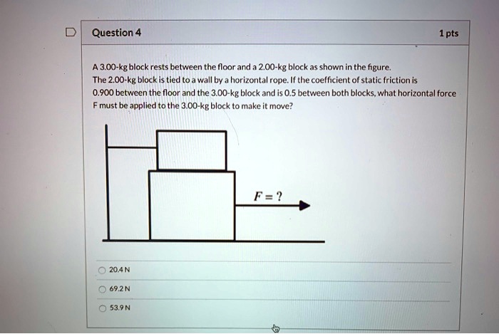 SOLVED: A 3.00-kg block rests between the floor and a 200-kg block as shown in the figure. The 2 ...