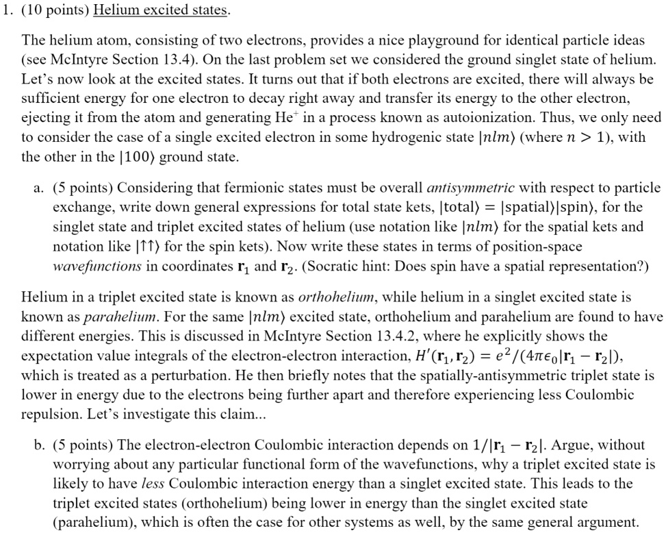 SOLVED: Title: Excited States of Helium and the Energy Difference ...