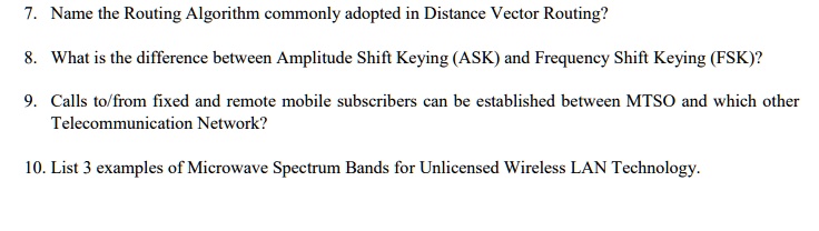 Solved 7 Name The Routing Algorithm Commonly Adopted In Distance Vector Routing 8 What Is 