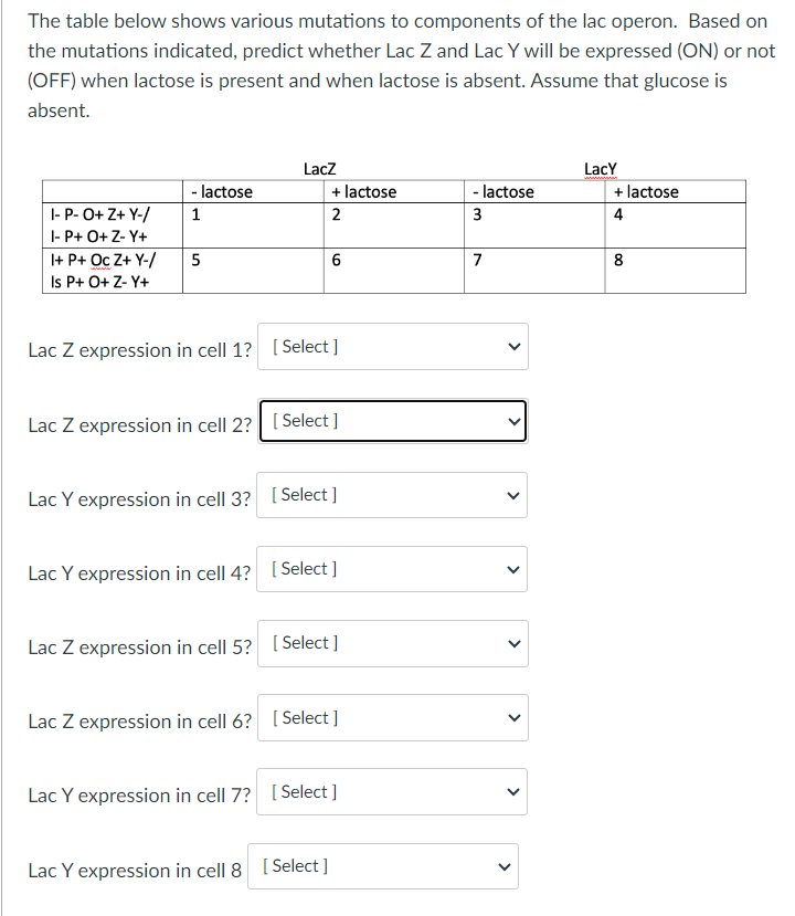 SOLVED: The table below shows various mutations to components of the ...