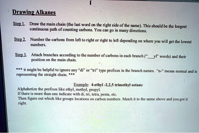 Drawing Alkanes Step 1. Draw the main chain (the last word on the right ...