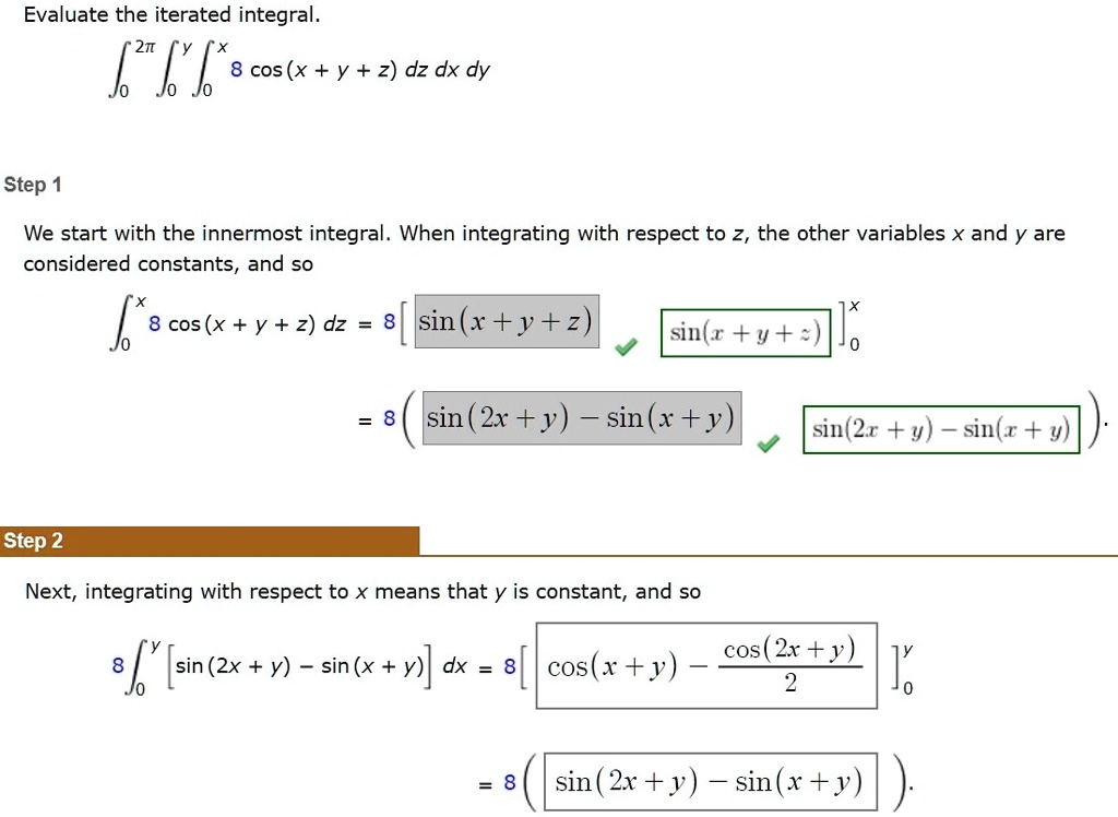 evaluate the iterated integral 2t j j 8 cos x y 2 dz dx dy step 1 we ...