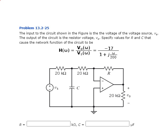 Problem 13.2-25 The input to the circuit shown in the Figure is the the voltage of the voltage ...