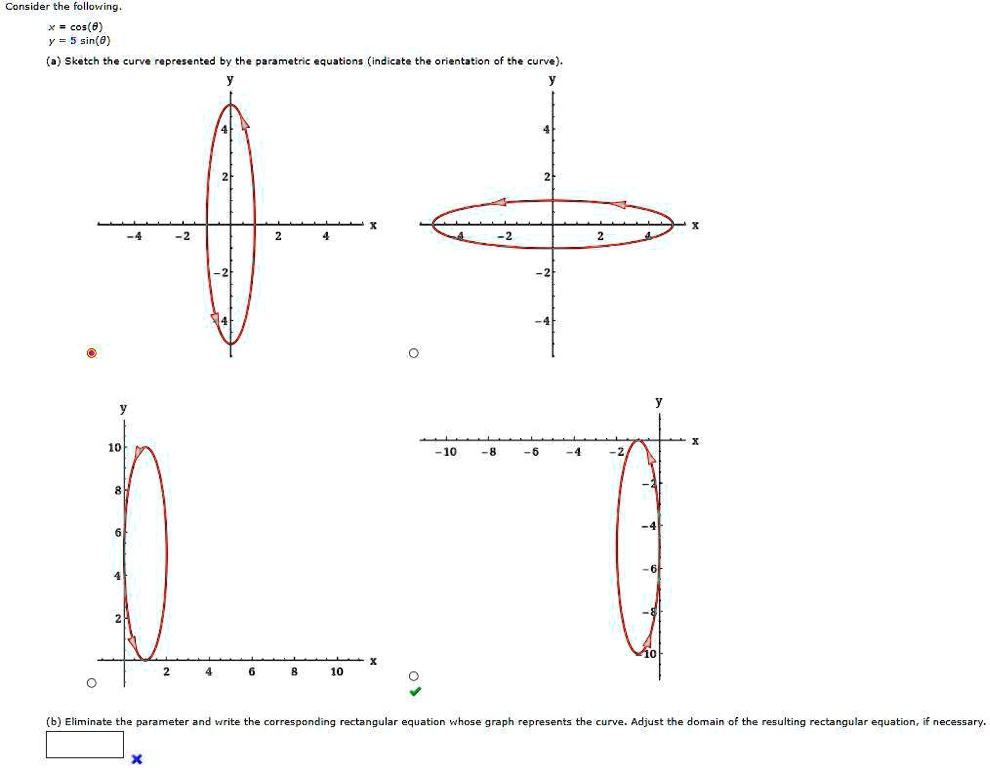 Consider the following: sin(Î¸) Sketch the curve represented by the parametric equations ...
