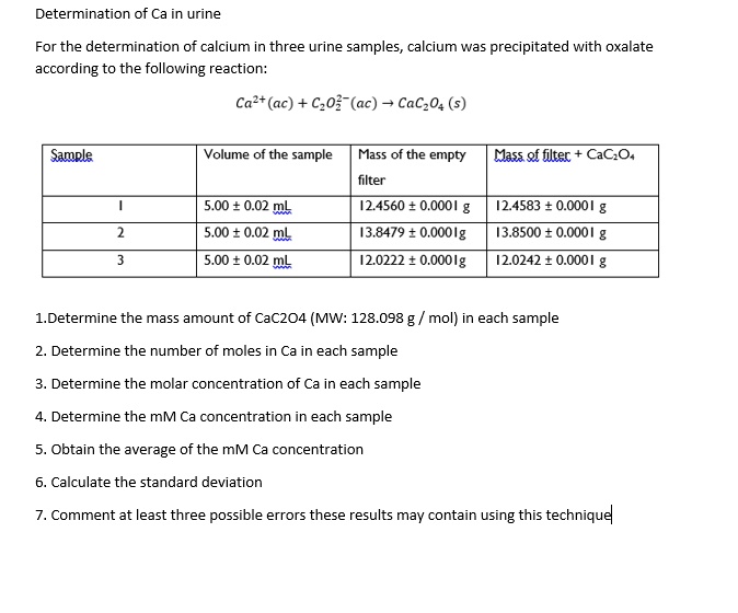 determination of ca in urine for the determination of calcium in three ...